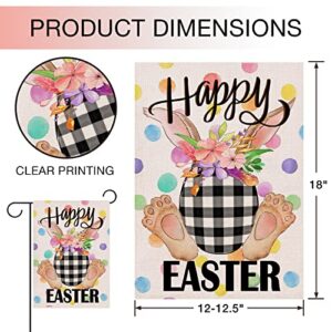 Hzppyz Happy Easter Garden Flag Double Sided, Easter Eggs Bunny Rabbit Decorative Yard Outdoor Home Small Decor, Buffalo Plaid Polka Dots Spring Farmhouse Burlap Outside House Decoration 12 x 18