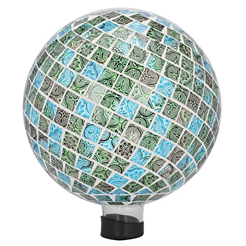 VCUTEKA Gazing Ball, Glass Mosaic Gazing Balls Sphere for Garden Lawn Outdoor Ornament Yard Decorative, Attracts Good Fortune, Red Mirrors, 10-Inch, Green