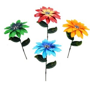 4pcs/set metal daylily flower garden stakes,metal flowers outdoor decor stake yard art decoration,garden metal plant flowers stick spring patio decor