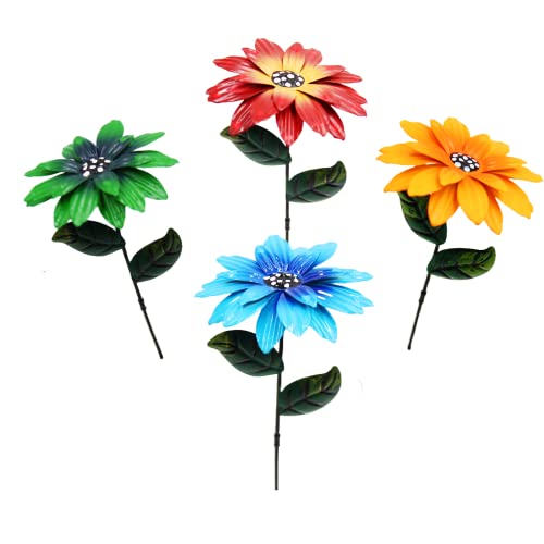 4Pcs/Set Metal Daylily Flower Garden Stakes,Metal Flowers Outdoor Decor Stake Yard Art Decoration,Garden Metal Plant Flowers Stick Spring Patio Decor