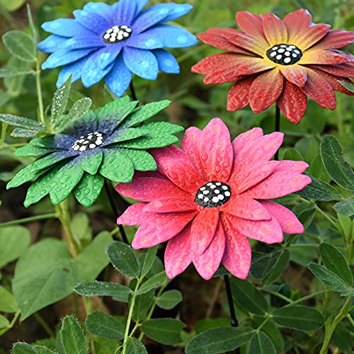 4Pcs/Set Metal Daylily Flower Garden Stakes,Metal Flowers Outdoor Decor Stake Yard Art Decoration,Garden Metal Plant Flowers Stick Spring Patio Decor