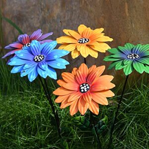 4Pcs/Set Metal Daylily Flower Garden Stakes,Metal Flowers Outdoor Decor Stake Yard Art Decoration,Garden Metal Plant Flowers Stick Spring Patio Decor