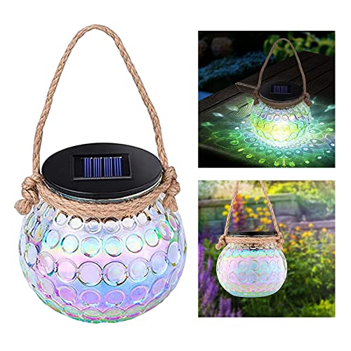 2 Pack Solar Lantern Crackle Glass Ball, LED Solar Outdoor Garden Hanging Light Solar Powered Waterproof Landscape Lanterns for Shepherd Hook, Garden Décor