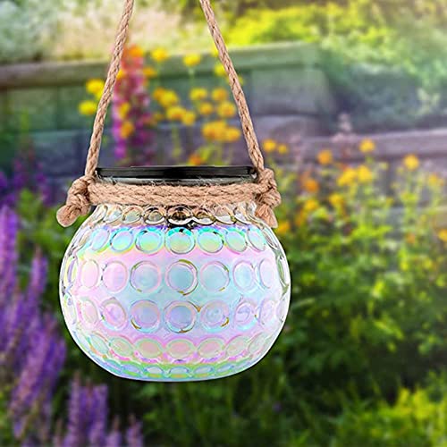 2 Pack Solar Lantern Crackle Glass Ball, LED Solar Outdoor Garden Hanging Light Solar Powered Waterproof Landscape Lanterns for Shepherd Hook, Garden Décor