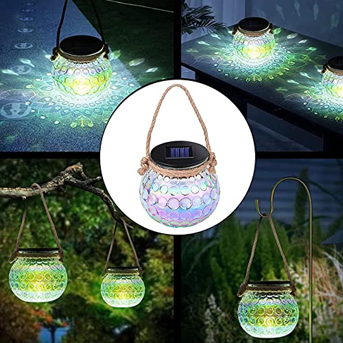 2 Pack Solar Lantern Crackle Glass Ball, LED Solar Outdoor Garden Hanging Light Solar Powered Waterproof Landscape Lanterns for Shepherd Hook, Garden Décor