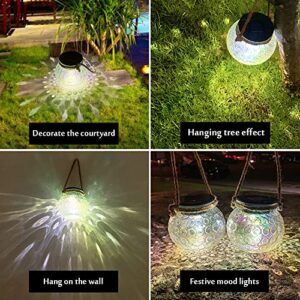 2 Pack Solar Lantern Crackle Glass Ball, LED Solar Outdoor Garden Hanging Light Solar Powered Waterproof Landscape Lanterns for Shepherd Hook, Garden Décor