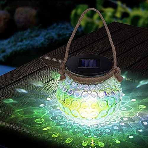 2 Pack Solar Lantern Crackle Glass Ball, LED Solar Outdoor Garden Hanging Light Solar Powered Waterproof Landscape Lanterns for Shepherd Hook, Garden Décor