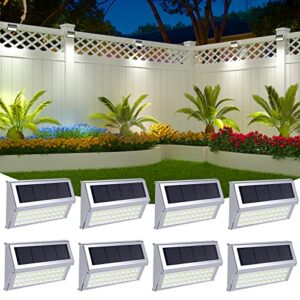 roshwey solar fence lights outdoor waterproof, 8 pcs solar deck step lamps stainless steel bright 30 led railing post lights weatherproof white lighting for fences decks steps stairs patio garden