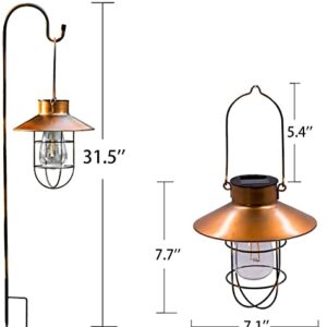 Hanging Solar Lights Lantern Lamp with Shepherd Hook,Metal Waterproof Edison Bulb Lights for Garden Outdoor Pathway (Copper)