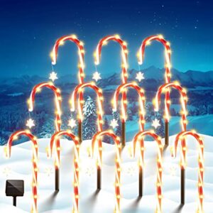 12 Pack Solar Christmas Candy Cane Lights, 21" Candy Cane Pathway Lights Outdoor Markers Christmas Decorations Lights with 8 Lighting Modes, for Xmas Holiday Party Garden Walkway Patio Garden Decor