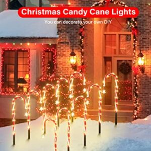 12 Pack Solar Christmas Candy Cane Lights, 21" Candy Cane Pathway Lights Outdoor Markers Christmas Decorations Lights with 8 Lighting Modes, for Xmas Holiday Party Garden Walkway Patio Garden Decor