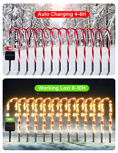 12 Pack Solar Christmas Candy Cane Lights, 21" Candy Cane Pathway Lights Outdoor Markers Christmas Decorations Lights with 8 Lighting Modes, for Xmas Holiday Party Garden Walkway Patio Garden Decor