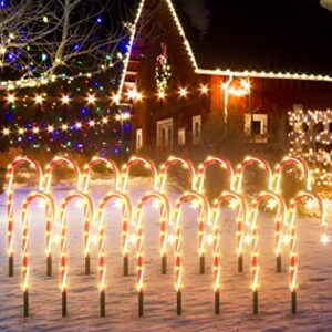 12 Pack Solar Christmas Candy Cane Lights, 21" Candy Cane Pathway Lights Outdoor Markers Christmas Decorations Lights with 8 Lighting Modes, for Xmas Holiday Party Garden Walkway Patio Garden Decor