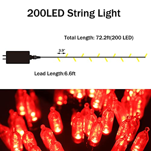 Vicila 200 LED Red Christmas String Lights, Mini String Lights Outdoor 8 Modes Connectable Fairy Lights for Garden, Patio, Trunk, Holiday, Xmas Tree, Halloween Decorative