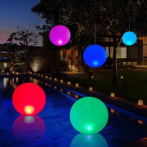 Rukars Floating Ball Pool Light Solar Powered 4 PCS, 14 Inch Inflatable Hangable IP68 Waterproof Rechargeable Color Changing Led Glow Globe Pool