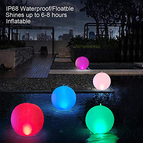 Rukars Floating Ball Pool Light Solar Powered 4 PCS, 14 Inch Inflatable Hangable IP68 Waterproof Rechargeable Color Changing Led Glow Globe Pool