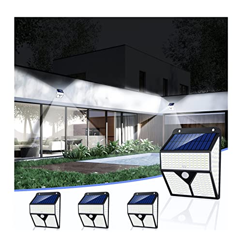 Noooza Solar Lights Outdoor, 335 LEDs Solar Motion Sensor Security Lights with Motion Sensor, IP65 Waterproof Solar Powered Wall Lights for Deck Fence Porch Garden Yard Garage (4 Pack)