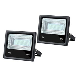 q qingchen 2 pcs dc 12v led flood light 50w 4500lm 6500k daylight white outdoor security floodlight lamp, ip65 outside waterproof