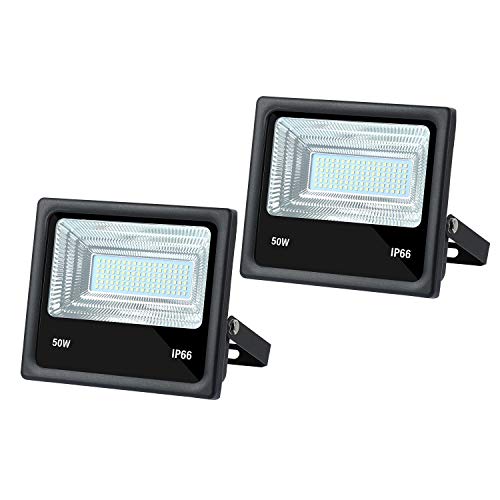 Q QINGCHEN 2 PCS DC 12V LED Flood Light 50W 4500lm 6500K Daylight White Outdoor Security Floodlight Lamp, IP65 Outside Waterproof