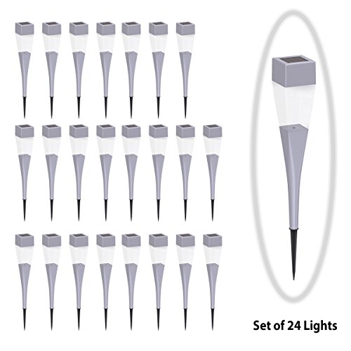 Solar Powered Lights (Set of 24)- LED Outdoor Stake Spotlight Fixture for Gardens, Pathways, and Patios by Pure Garden-Silver