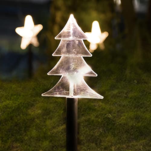 FUCHSUN Christmas Pathway Lights Decorative Garden Display LED Light 5 Pieces Warm White Battery Operated for Indoor and Outdoor Holiday Decoration-Tree