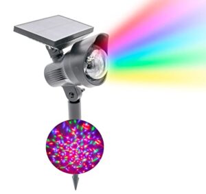 5 star super deals solar outdoor color projector led spotlight – rotating rgb color changing disco strobe ground lights – outdoor/indoor waterproof garden landscape yard lights