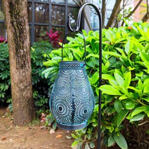 Solar Lantern Outdoor with Shepherd Hooks - Waterproof Metal Garden Solar Lights Hanging Lanterns Decorative - Solar Powered LED Lanterns with Handle for Patio Yard Pathway Walkway [Cyan-Blue]