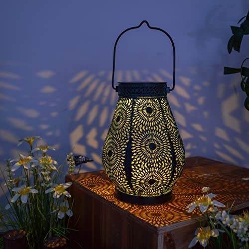 Solar Lantern Outdoor with Shepherd Hooks - Waterproof Metal Garden Solar Lights Hanging Lanterns Decorative - Solar Powered LED Lanterns with Handle for Patio Yard Pathway Walkway [Cyan-Blue]