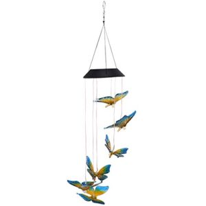 osaladi 1pc solar power butterfly colorful decorative creative led light wind chime light hanging lamp for outdoor patio bedroom garden