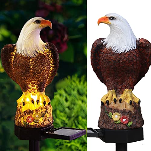 Solar Garden Light Resin Blad Eagle Figurine Dusk Dawn Solar Yard Light Animal Solar Stake Light Outdoor Decorative Eagle Statue Path Lights for Garden Lawn Patio Yard Walkway Courtyard Decoration