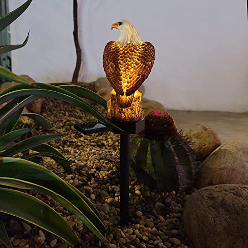 Solar Garden Light Resin Blad Eagle Figurine Dusk Dawn Solar Yard Light Animal Solar Stake Light Outdoor Decorative Eagle Statue Path Lights for Garden Lawn Patio Yard Walkway Courtyard Decoration