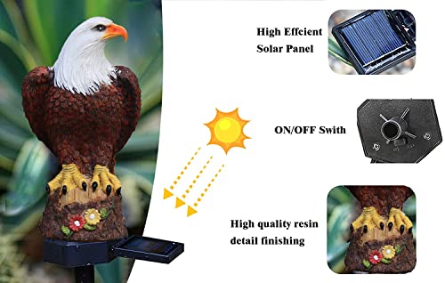 Solar Garden Light Resin Blad Eagle Figurine Dusk Dawn Solar Yard Light Animal Solar Stake Light Outdoor Decorative Eagle Statue Path Lights for Garden Lawn Patio Yard Walkway Courtyard Decoration