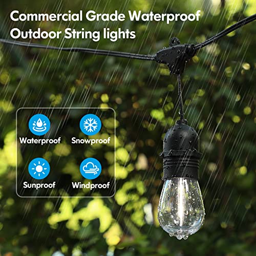 Lakumu 2-Pack 96FT Outdoor String Lights with Waterproof Shatterproof Dimmable 5000K Daylight White E12 Filament S14 LED Bulbs for Backyard Hanging Lights Linkable Patio Lights for Deck Bistro Pergola