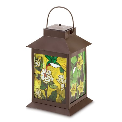 Accent Plus Gifts & Decor Stained Glass Light Garden Solar-Powered Floral Lantern