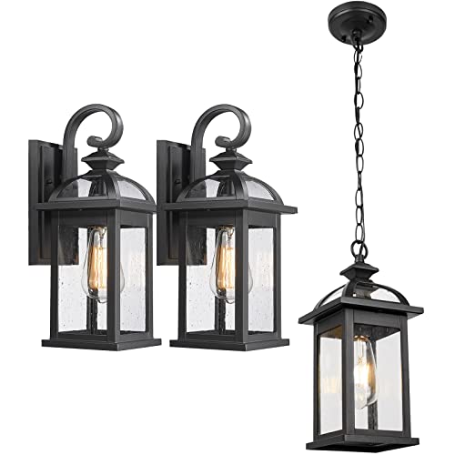 Darkaway Outdoor Wall Lights Fixtures 2 Pack with Outdoor Pendant Light for Porch, Patio, Garden