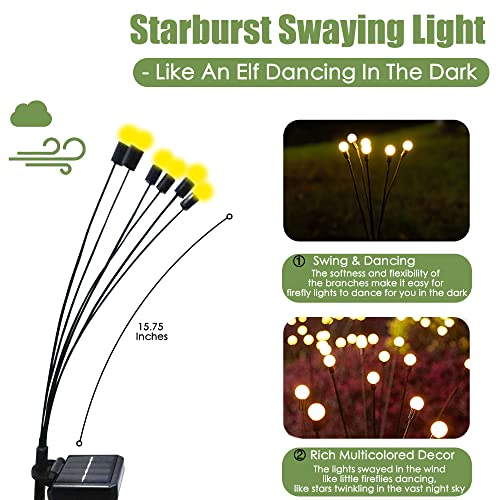 ANTQUE 2 Pack Solar Powered Garden Lights Outdoor, New Upgrade Swaying Starburst Solar Garden Lights, Vibrant Garden Lights Waterproof Solar Outdoor Lights, Decorative Lights for Yard