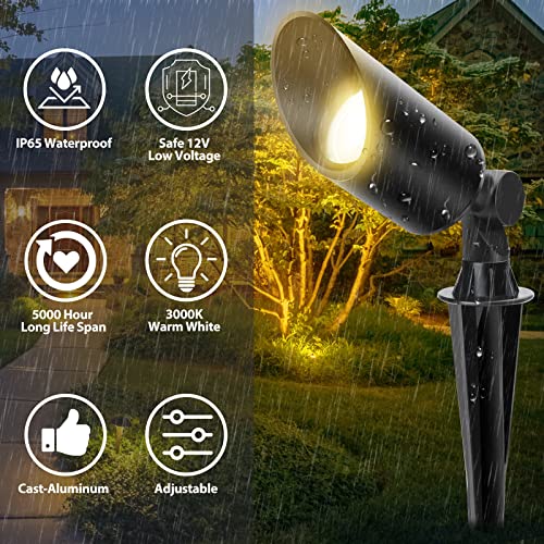 Landscape Lighting 12V 6W Low Voltage Landscape Lights Waterproof for Yard Lawn Patio Garden with 3000K Warm White MR16 LED Bulb, Cast-Aluminum LED Landscape Spotlights with ABS Ground Stake (2 Pack)