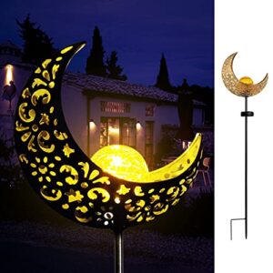 Solar Garden Lights Outdoor Decor – Moon Garden Decor for Outside, Cracked Glass Globe, Retro Stake Metal Lights, Zen Garden Art for Pathway/Lawn/Yard/Patio Decorations (1 in Box) (2 in Box)