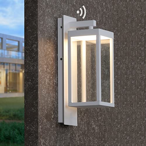 Inowel Outdoor Wall Sconce Lantern Dusk to Dawn Sensor White LED Exterior Light IP54 Waterproof Classic Wall Light Aluminum Wall Mount Lamp Lighting for Porch Front Door Garden 13W 800Lm 3000K