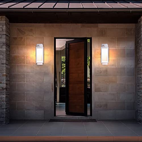 Inowel Outdoor Wall Sconce Lantern Dusk to Dawn Sensor White LED Exterior Light IP54 Waterproof Classic Wall Light Aluminum Wall Mount Lamp Lighting for Porch Front Door Garden 13W 800Lm 3000K