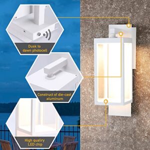 Inowel Outdoor Wall Sconce Lantern Dusk to Dawn Sensor White LED Exterior Light IP54 Waterproof Classic Wall Light Aluminum Wall Mount Lamp Lighting for Porch Front Door Garden 13W 800Lm 3000K