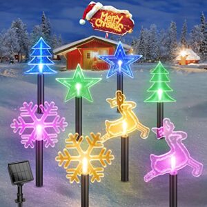 christmas decorations solar stake lights, 8 pack solar christmas pathway lights outdoor waterproof with 8 modes, color-changing outdoor christmas decoration for yard patio lawn walkway garden