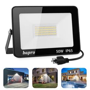 royana 50w led flood light 5000lm led work light outdoor, 6000k daylight white bright outside floodlights with plug, ip65 waterproof security lights for backyard, garden, garage, lawn