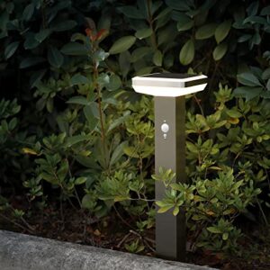 lustrlach solar pathway led lights 24in,motion sensor solar landscape lighting outdoor waterproof,modern bollard lights garden lamp stainless steel 3000k for walkway,driveway,step, patio