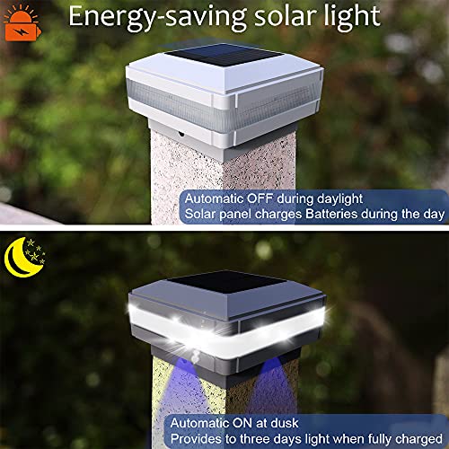 Solar Post Lights Outdoor, FVTLED Flexfit Solar Powered LED Fence Deck Post Cap Light for 3.5x3.5 4x4 5x5 6x6 Wooden Posts, Waterproof White Lighting Patio Garden Decoration (White, 1 Pack)