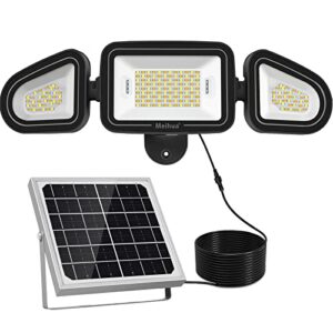 meihua solar security lights outdoor, 2700k/4000k/6000k, 3 adjustable heads solar flood lights, ip66 waterproof dusk to dawn solar floodlight for garden, yard, patio (black)