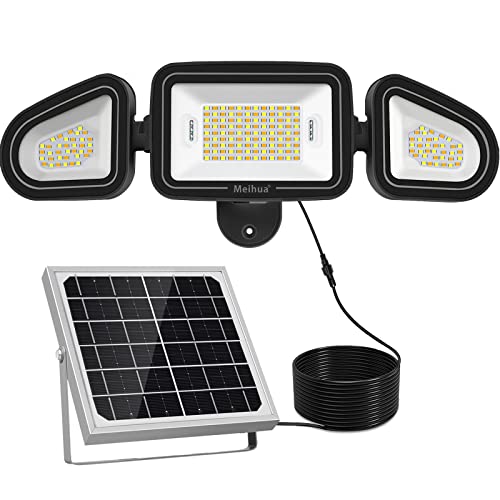 MEIHUA Solar Security Lights Outdoor, 2700K/4000K/6000K, 3 Adjustable Heads Solar Flood Lights, IP66 Waterproof Dusk to Dawn Solar Floodlight for Garden, Yard, Patio (Black)