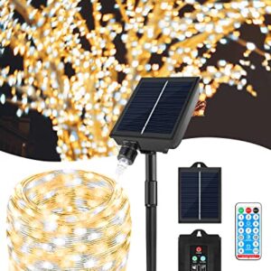 BUYISNIS Solar String Lights Outdoor, 66Ft 200 LED Solar/USB Powered Fairy Lights, 8 Modes with Remote Christmas Lights for Patio Garden Tree Party Yard Weeding Xmas Outside Decoration (Warm & White)