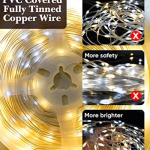 BUYISNIS Solar String Lights Outdoor, 66Ft 200 LED Solar/USB Powered Fairy Lights, 8 Modes with Remote Christmas Lights for Patio Garden Tree Party Yard Weeding Xmas Outside Decoration (Warm & White)