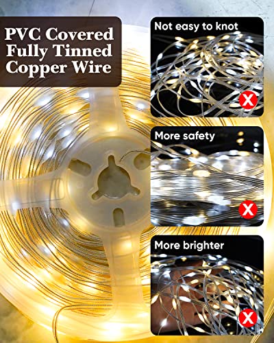 BUYISNIS Solar String Lights Outdoor, 66Ft 200 LED Solar/USB Powered Fairy Lights, 8 Modes with Remote Christmas Lights for Patio Garden Tree Party Yard Weeding Xmas Outside Decoration (Warm & White)